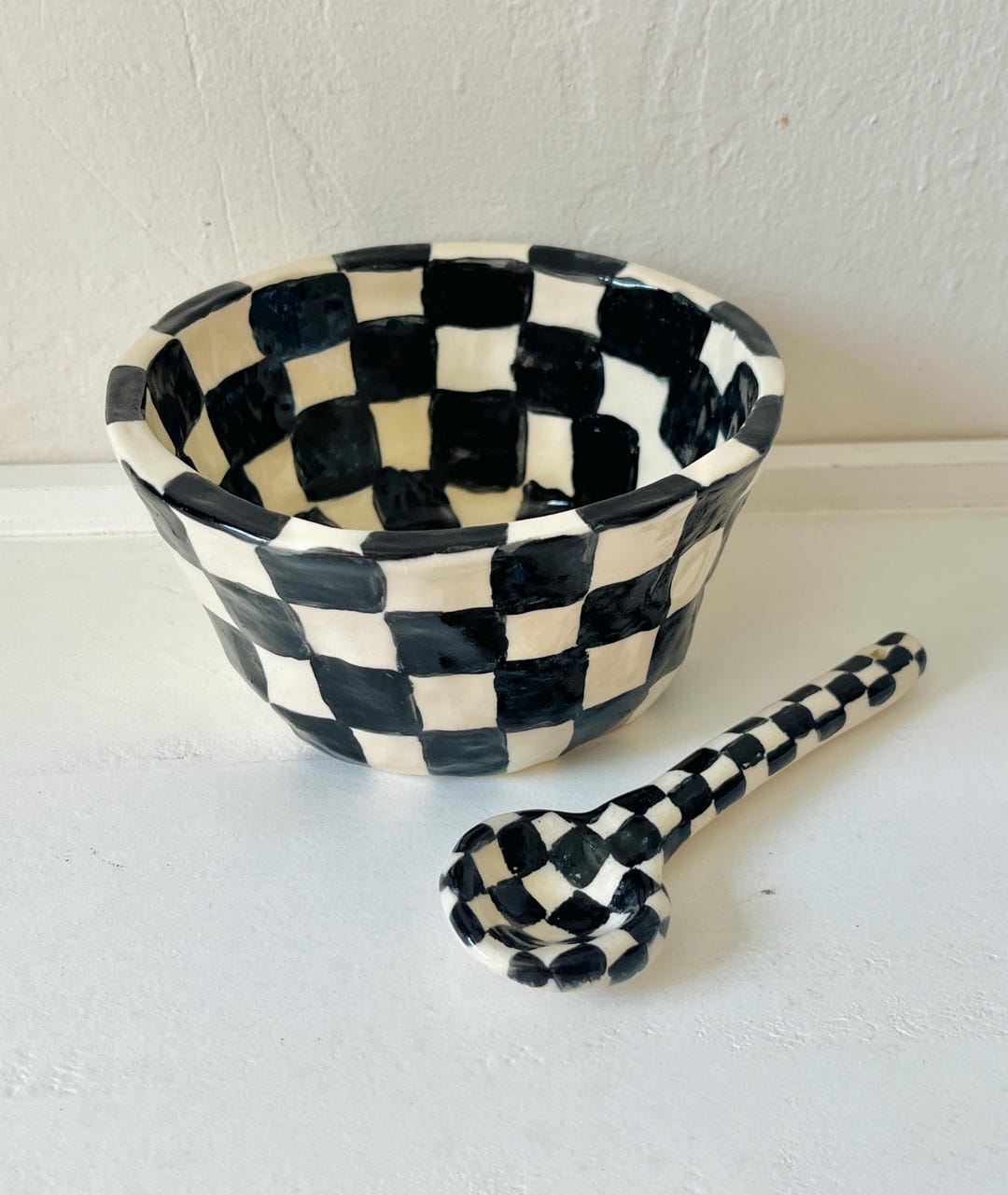 PREORDER: Checkered Bowl & Spoon-checker Print Bowl,unique Handmade ...