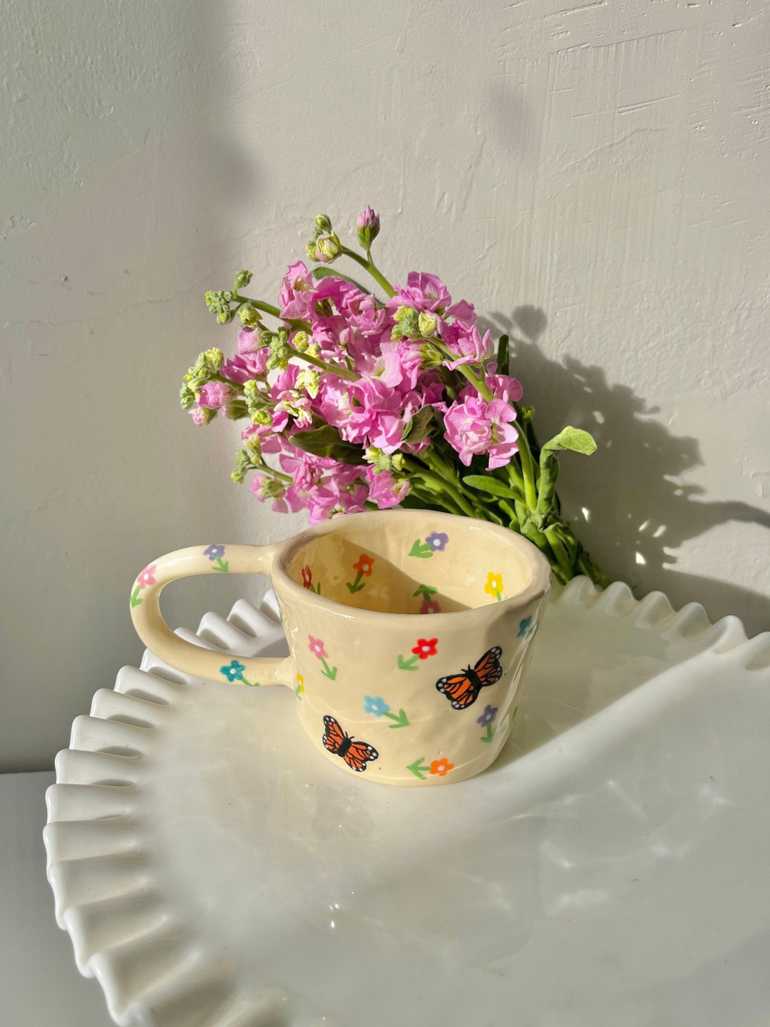 Preorder:butterfly Garden Handmade Ceramic Mug-handmade Mug,butterfly ...
