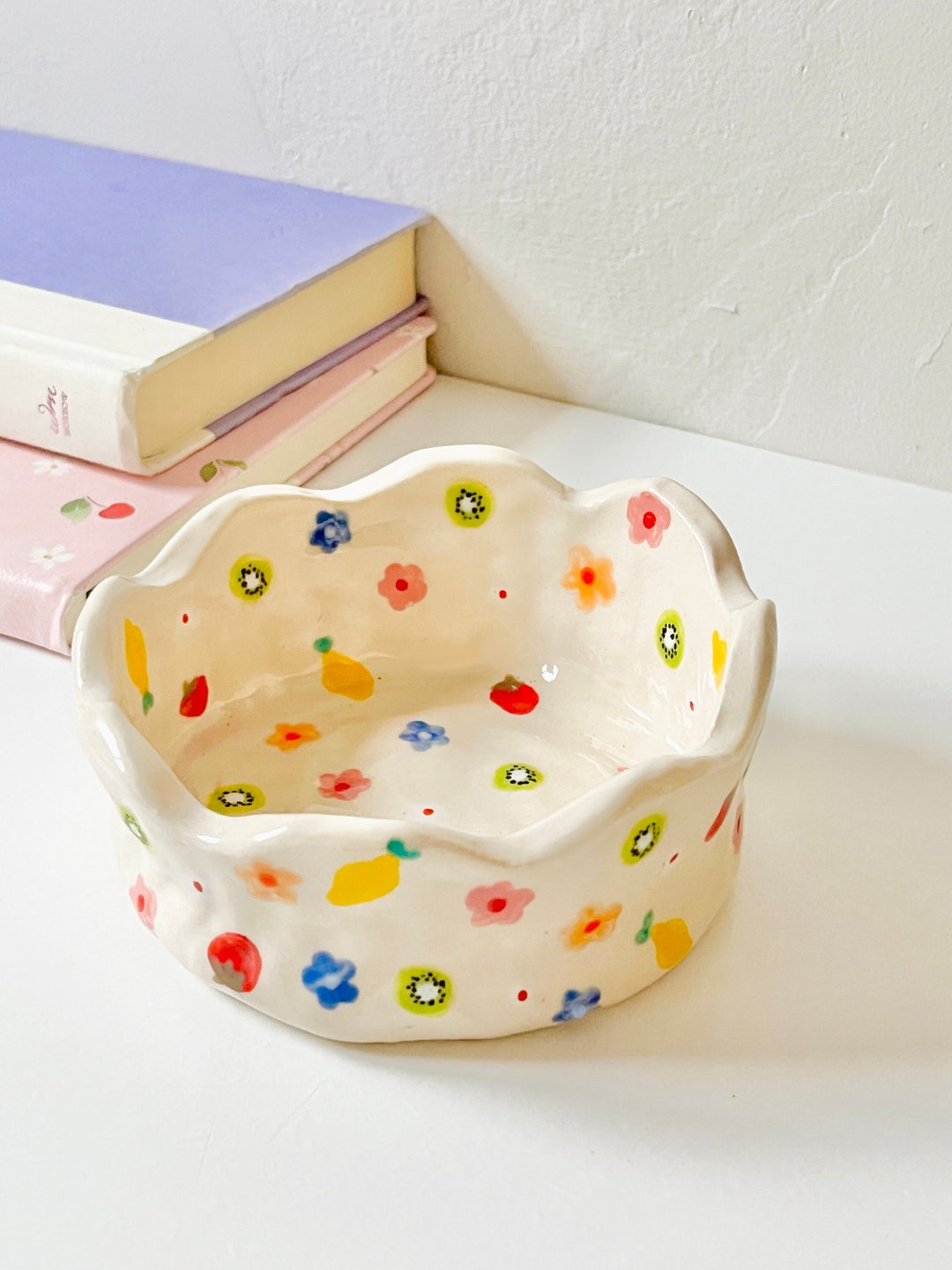 Preorder:summertime Fruit Scalloped Handmade Ceramic Bowl-handmade ...