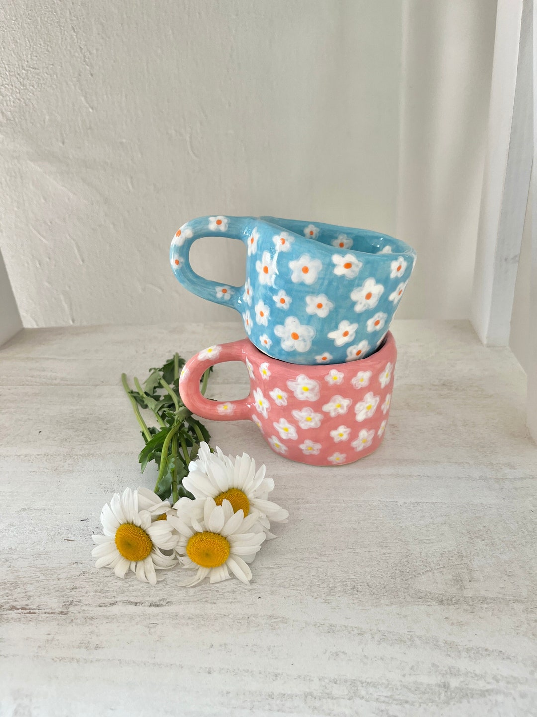 Cute Daisies Handmade Ceramic Mug-handmade Ceramic Mug,handmade Mug ...