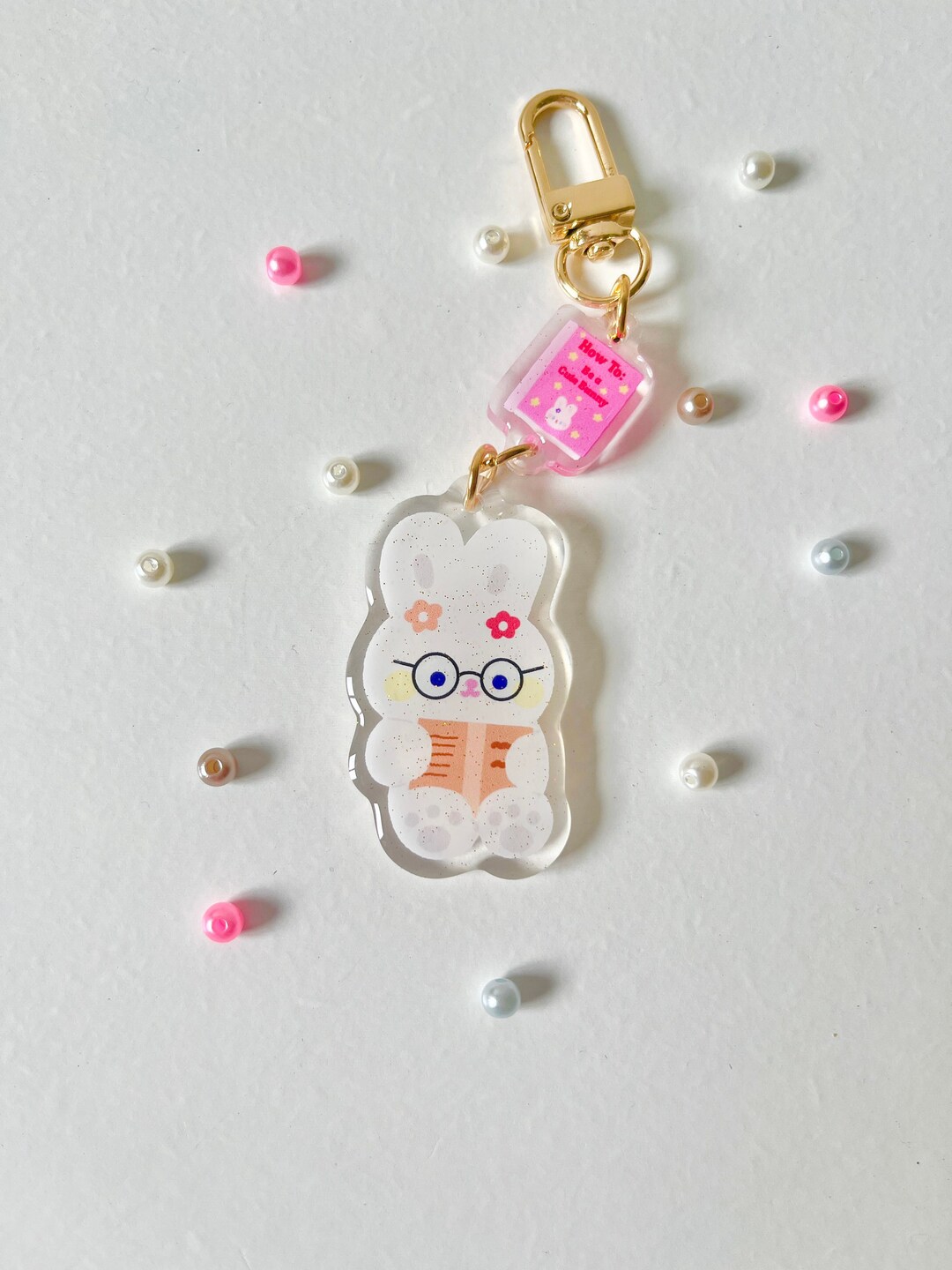 Reading Bunny Acrylic Keychain-book Keychain-bunny Keychain-book Lover ...
