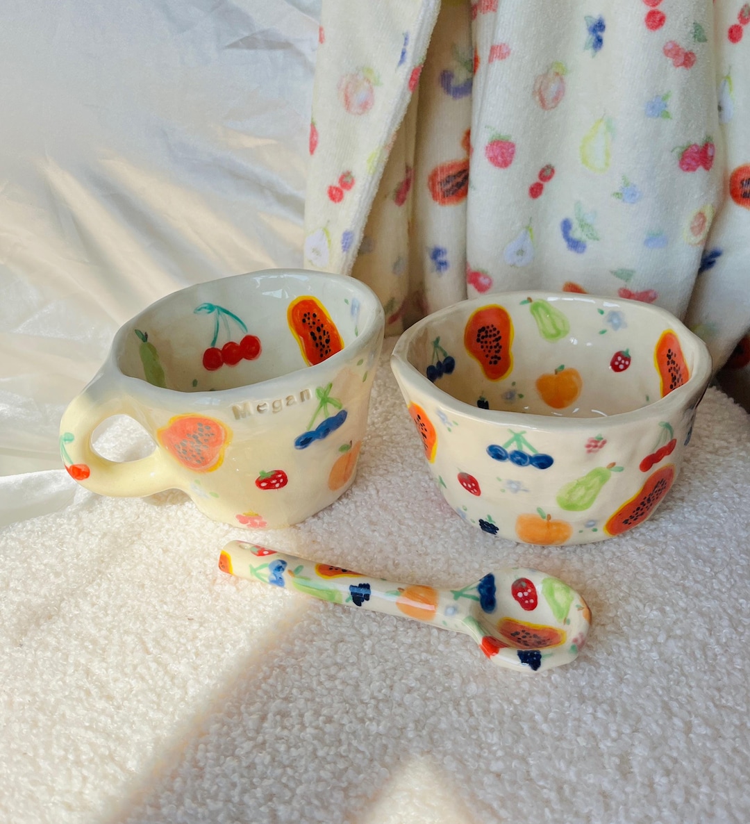 Preorder:handmade Fruit Ceramic Breakfast Set-fruit Mug-fruit Bowl-mug ...