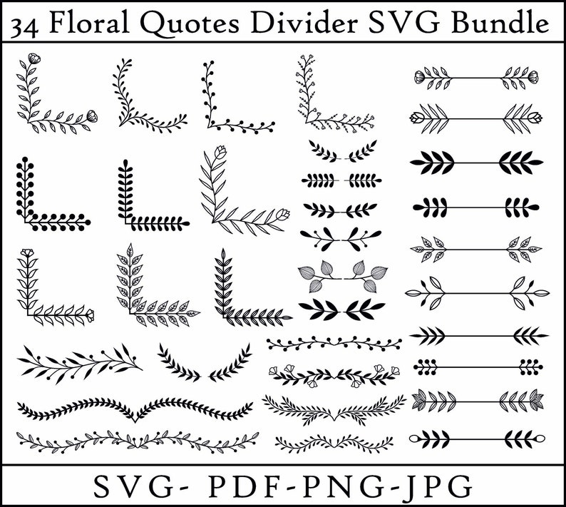 34 Leaves Svg/ Leaves Quotes Deviders/ Leaf Border Svg/ Hand Drawn ...