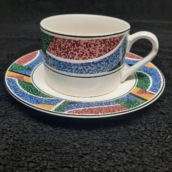 Sango China Flair Pattern Coffee Cup and Saucer Set Geometric | Etsy