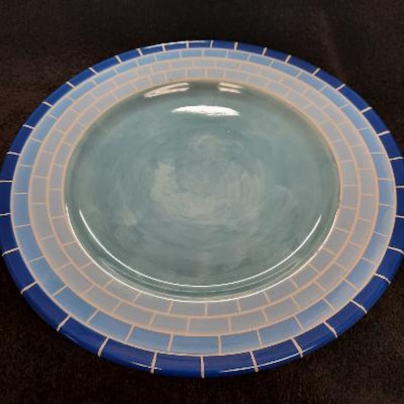 KIC Brushes KIH7 Blue Bricks Mosaic Pattern Dinner Plate Hand Painted ...