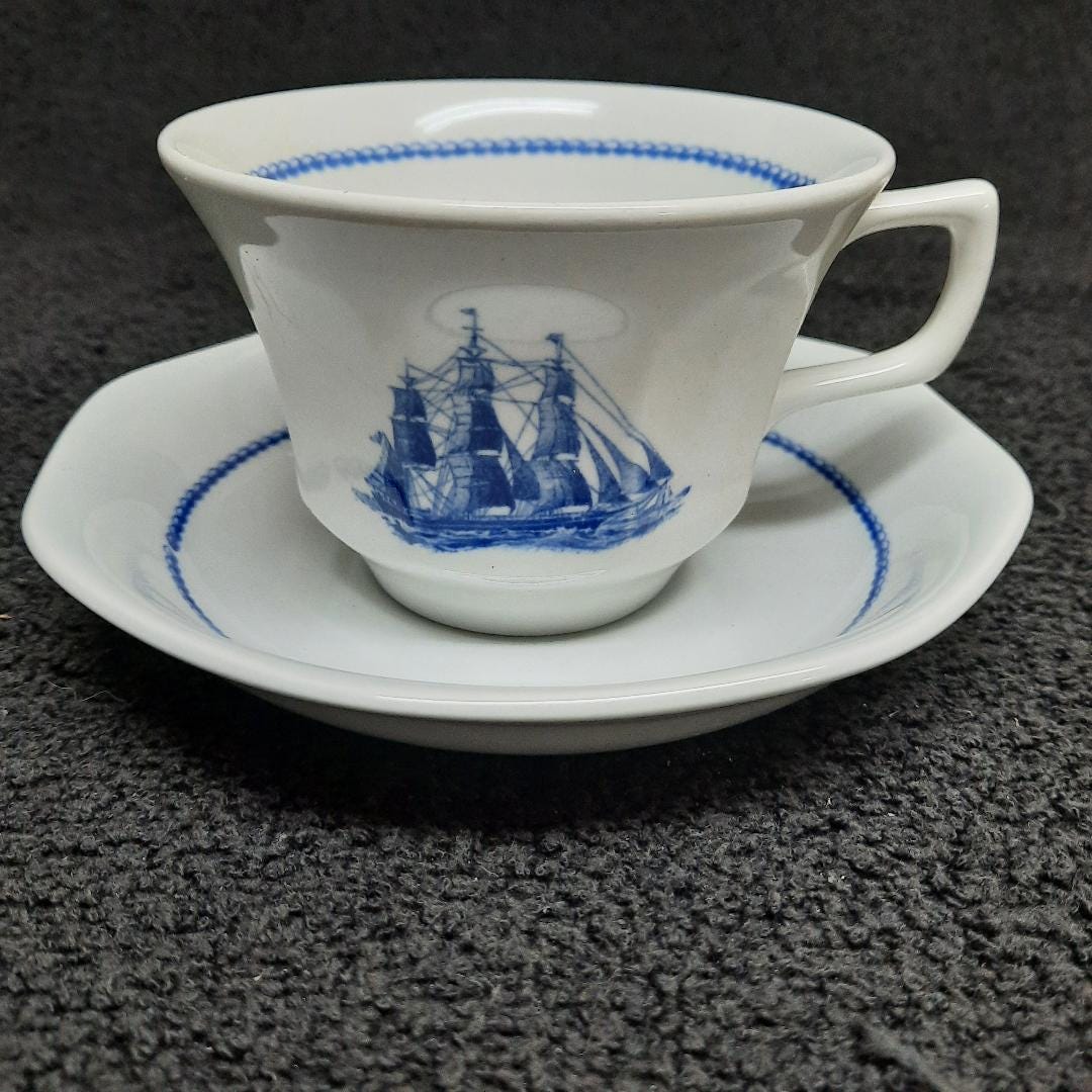 Wedgwood American Clipper Blue Pattern Coffee Cup and Saucer Set Made ...