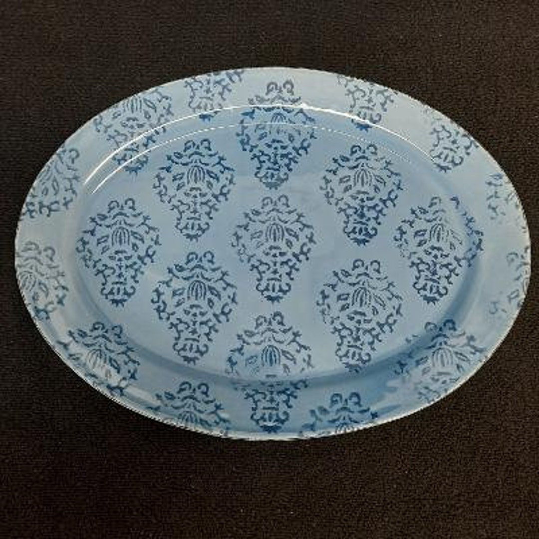 Matceramica Unknown Denim Arabesque Floral Pattern Oval Meat Serving ...