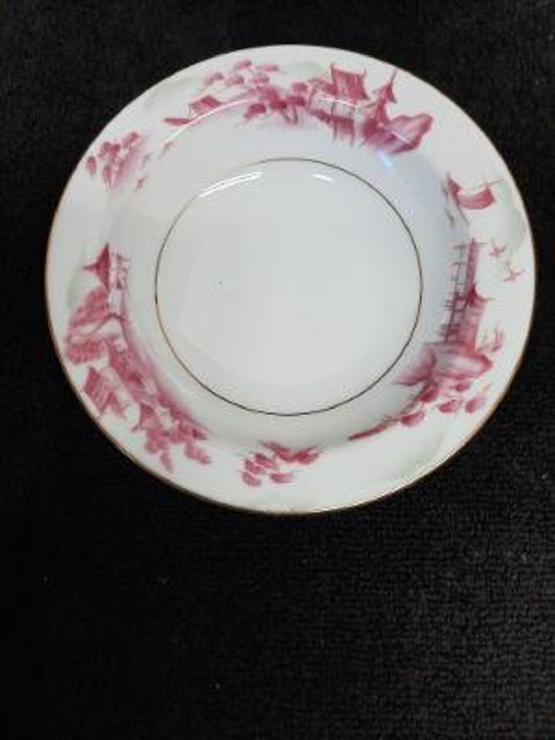 Sango SAN77 Pattern Fruit Berry Dessert Bowl Pink Houses Boats Trees ...