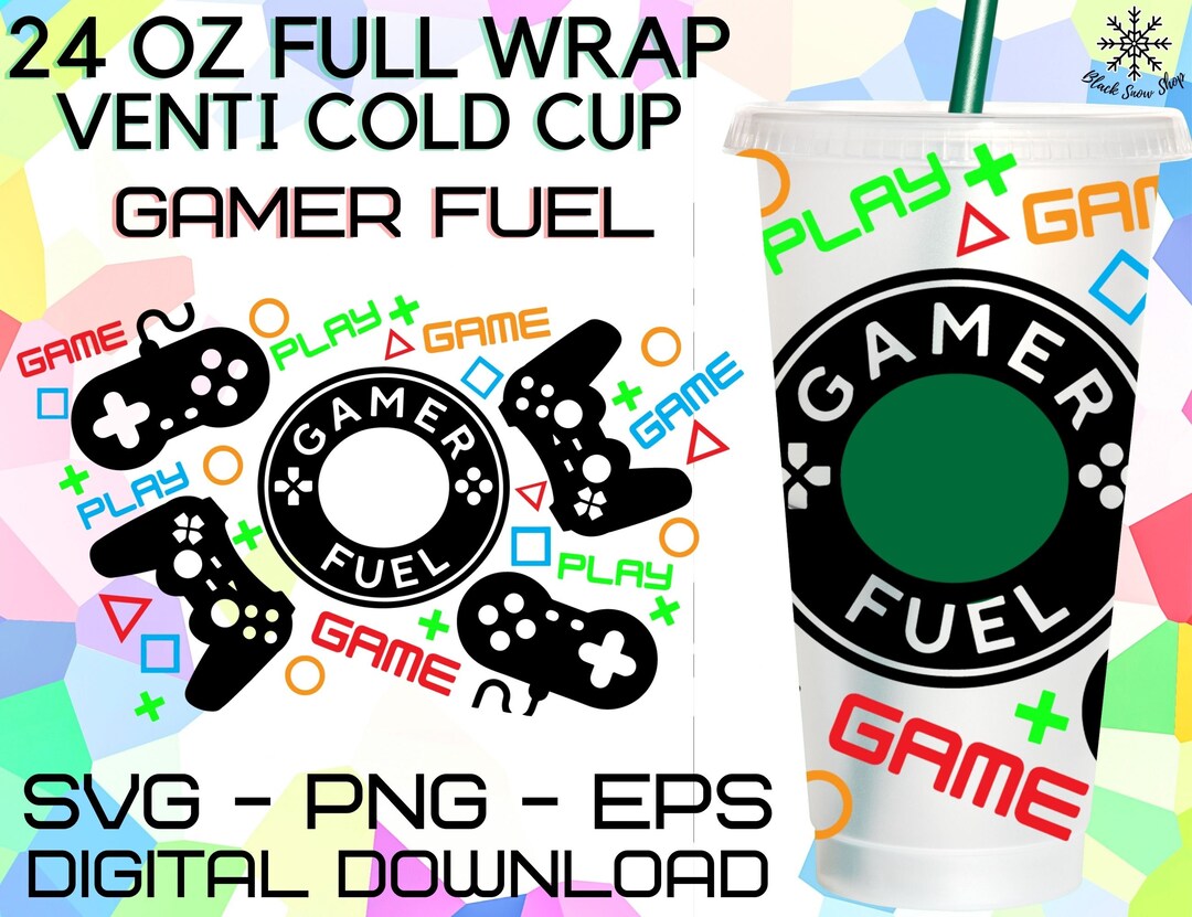 Gamer Fuel Wrap Venti Cold 24 Oz Cup Svgventi Full Wrap - Etsy