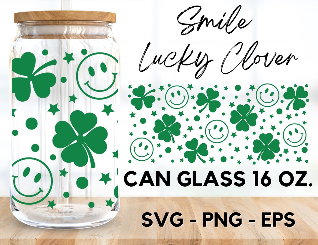 Smile Face Lucky Clover Glass Wrap Svgst Patrick's - Etsy