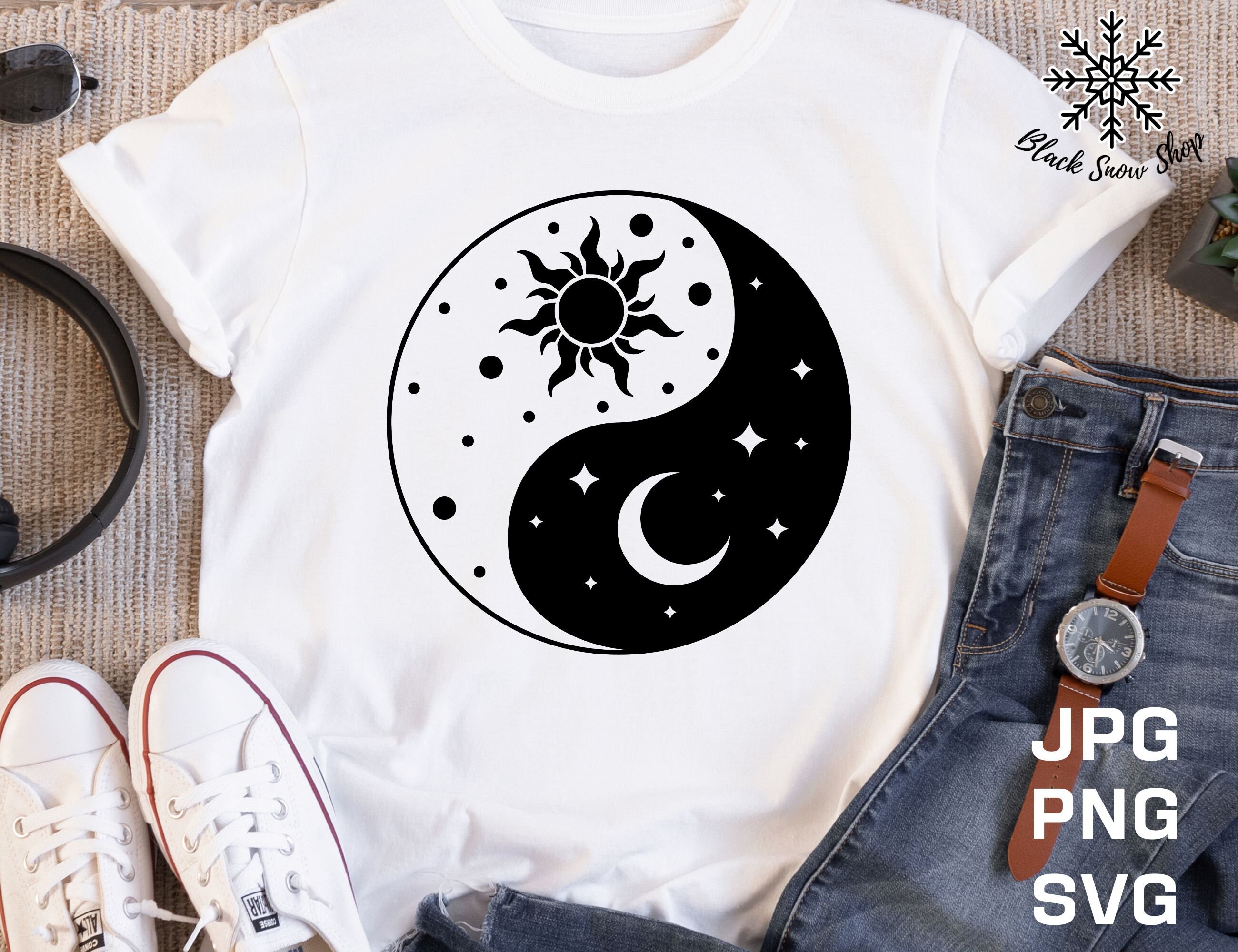 Yin Yang Boho Sun Moon SVG Ying Yang Svgsun and Moon - Etsy Canada