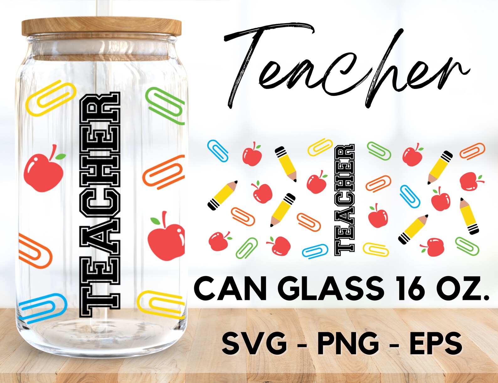 Teacher Glass Wrap Svg Teacher Svglibbey 16 Oz Beer Can - Etsy