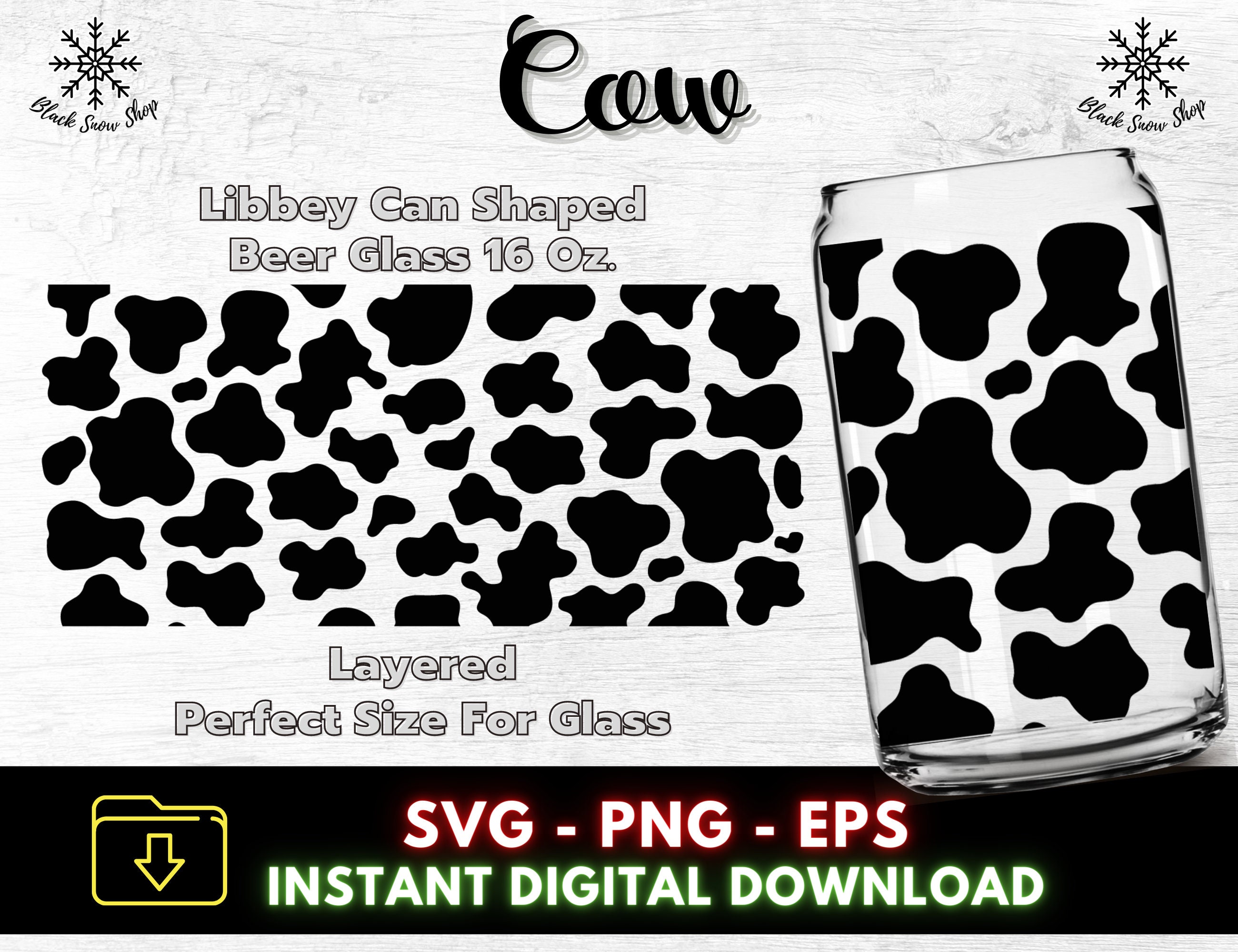 Cow Pattern Can Glass Wrap Svgcow Svglibbey 16 Oz Beer Can | Etsy