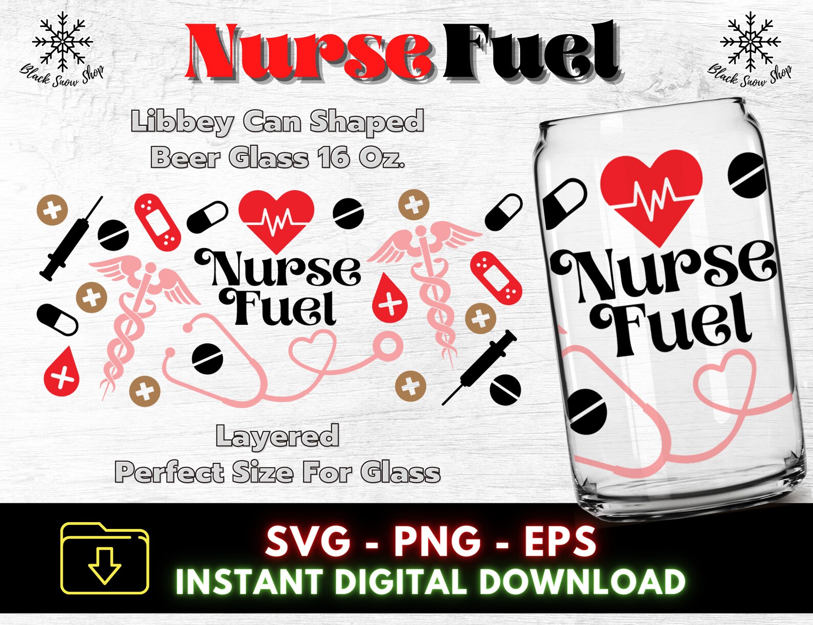 Nurse Fuel Glass Wrap Svg Nurse Svgcoffee Svglibbey 16 Oz | Etsy