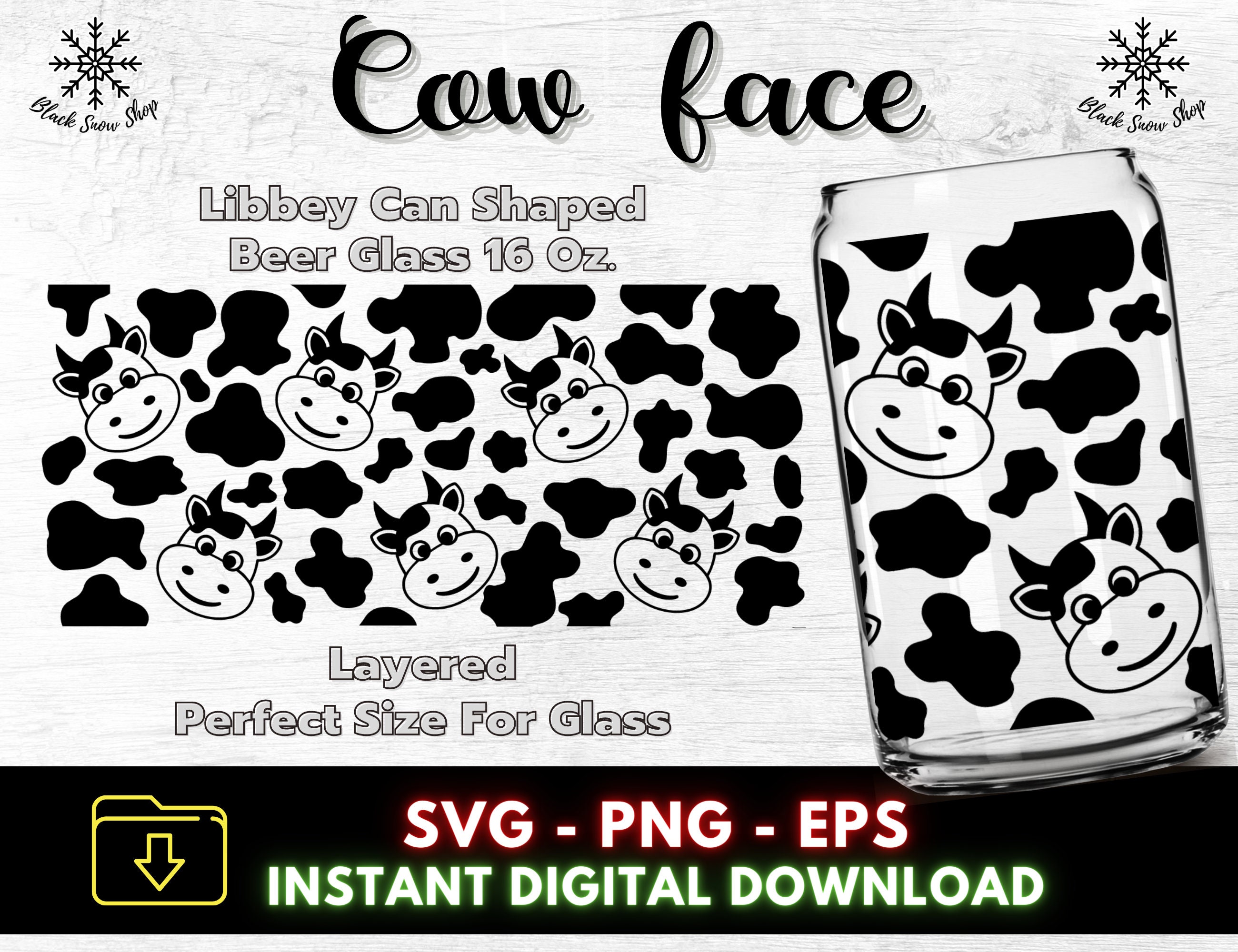 Cow Face Can Glass Wrap Svgcow Svglibbey 16 Oz Beer Can | Etsy