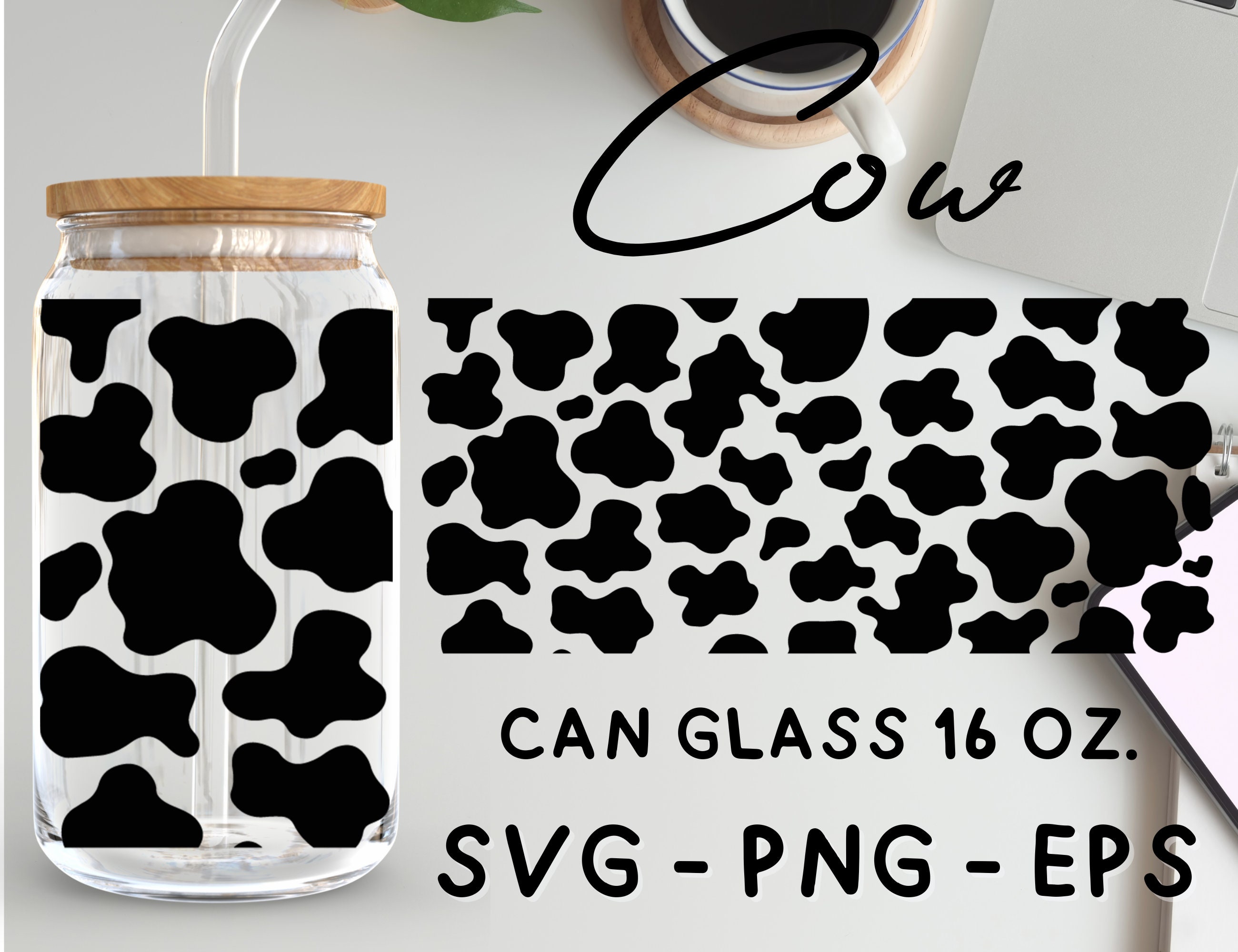 Cow Pattern Can Glass Wrap Svgcow Svglibbey 16 Oz Beer Can - Etsy