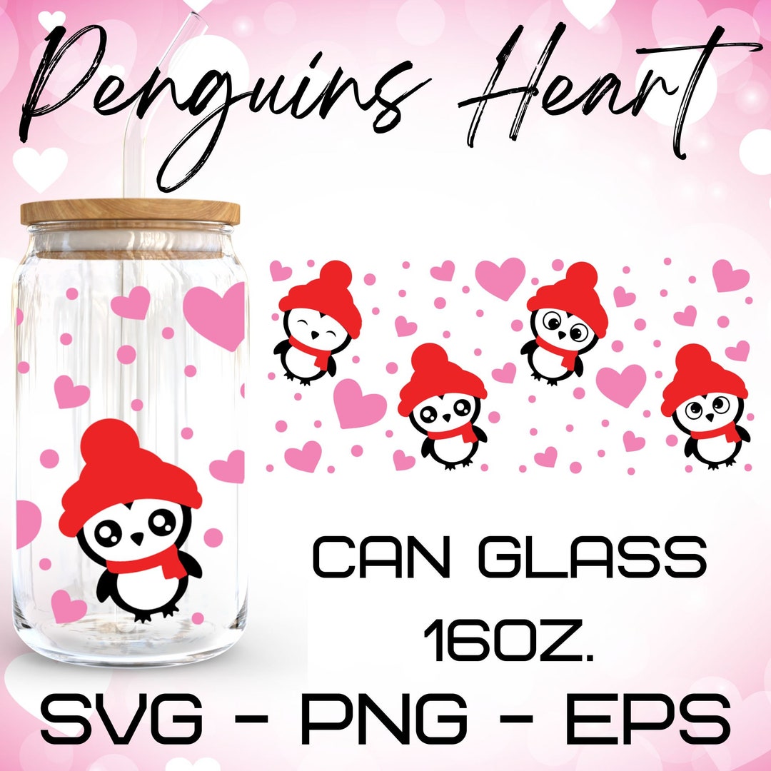 Penguins Heart Glass Wrap Svg, Christmas Svg, Valentine Day Svg,libbey ...