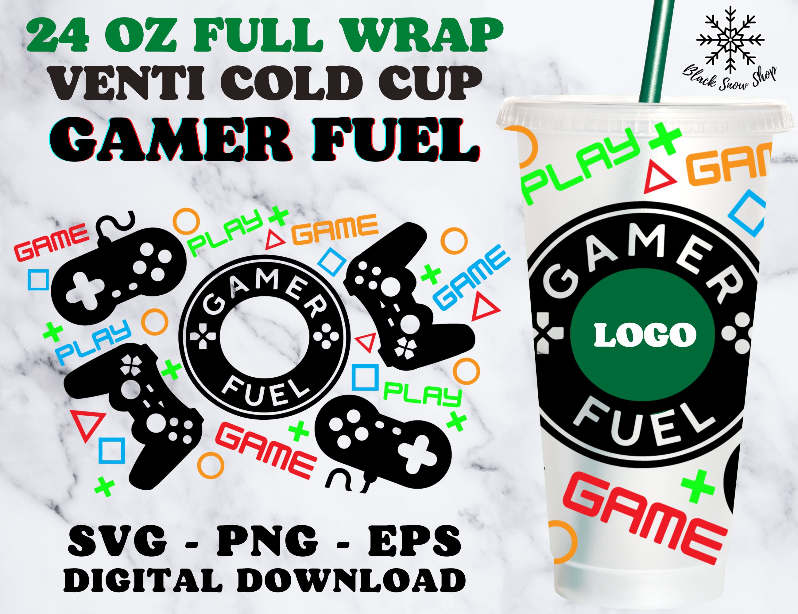 Gamer Fuel Wrap Venti Cold 24 Oz Cup Svgventi Full Wrap - Etsy