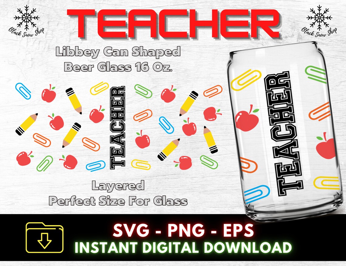 Teacher Glass Wrap Svg Teacher Svglibbey 16 Oz Beer Can - Etsy