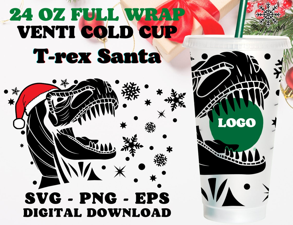 Christmasaurus T-rex Santa Christmas Wrap Venti Cold 24 Oz Cup - Etsy