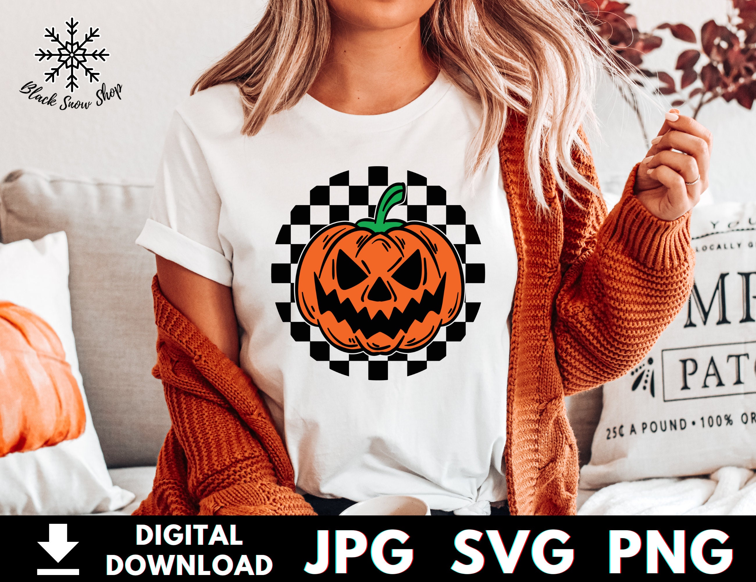 Checkered Pumpkin Svghalloween Shirt Checkered Halloween - Etsy