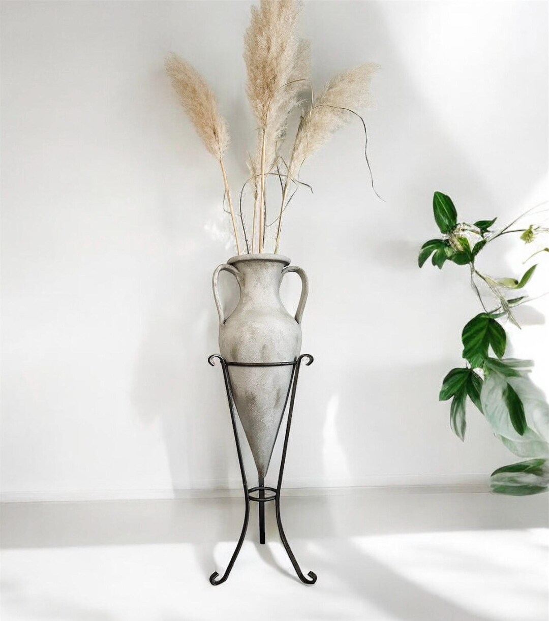 Tall Floor Standing Rustic Vase, Large Vase, Tall Vase, Vase in Stand ...