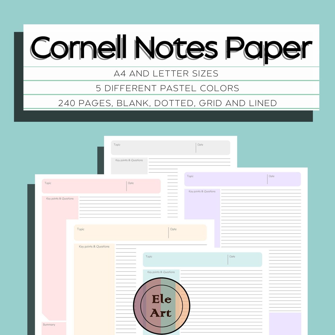 Cornell Notes Method Paper Pages, Student Planner, Study Notes, Cornell ...