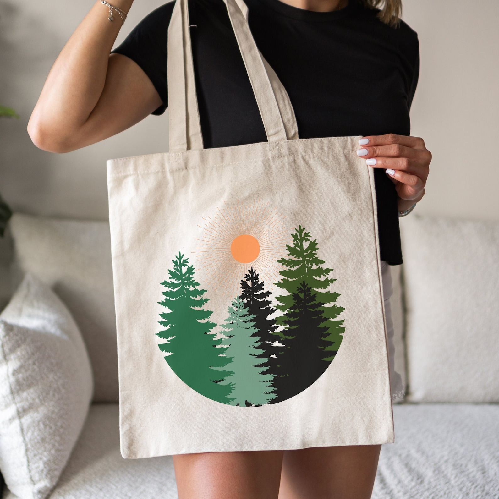 Pine Trees Nature Tote Bag, Nordic Woods Tote, Pine Trees, Plant Tote ...