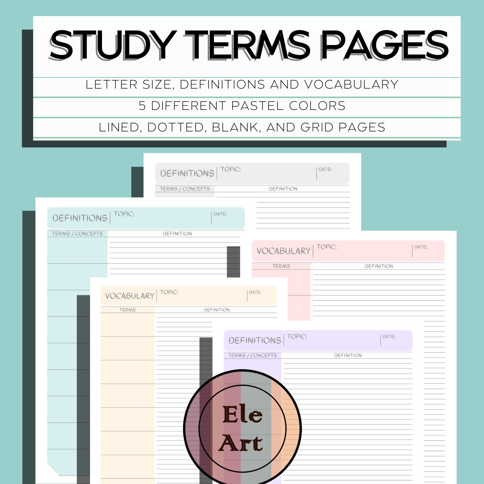 Study Terms Pages, Definitions and Vocabulary Pages, Glossary Template ...