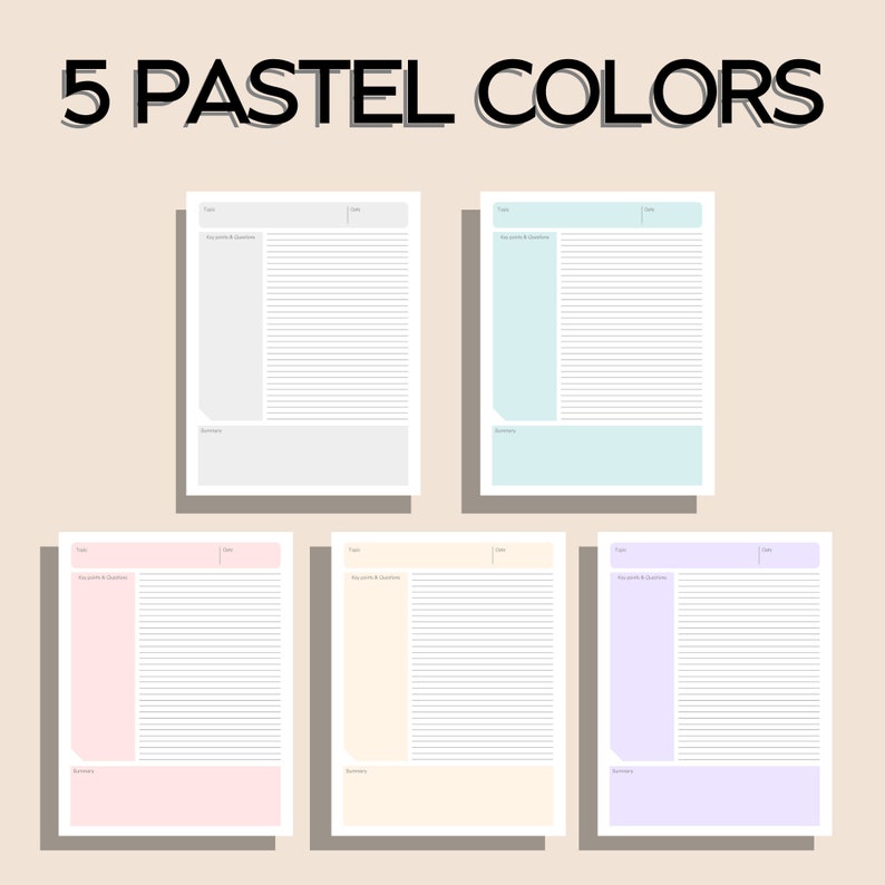 Cornell Notes Method Paper Pages, Student Planner Digital Download ...