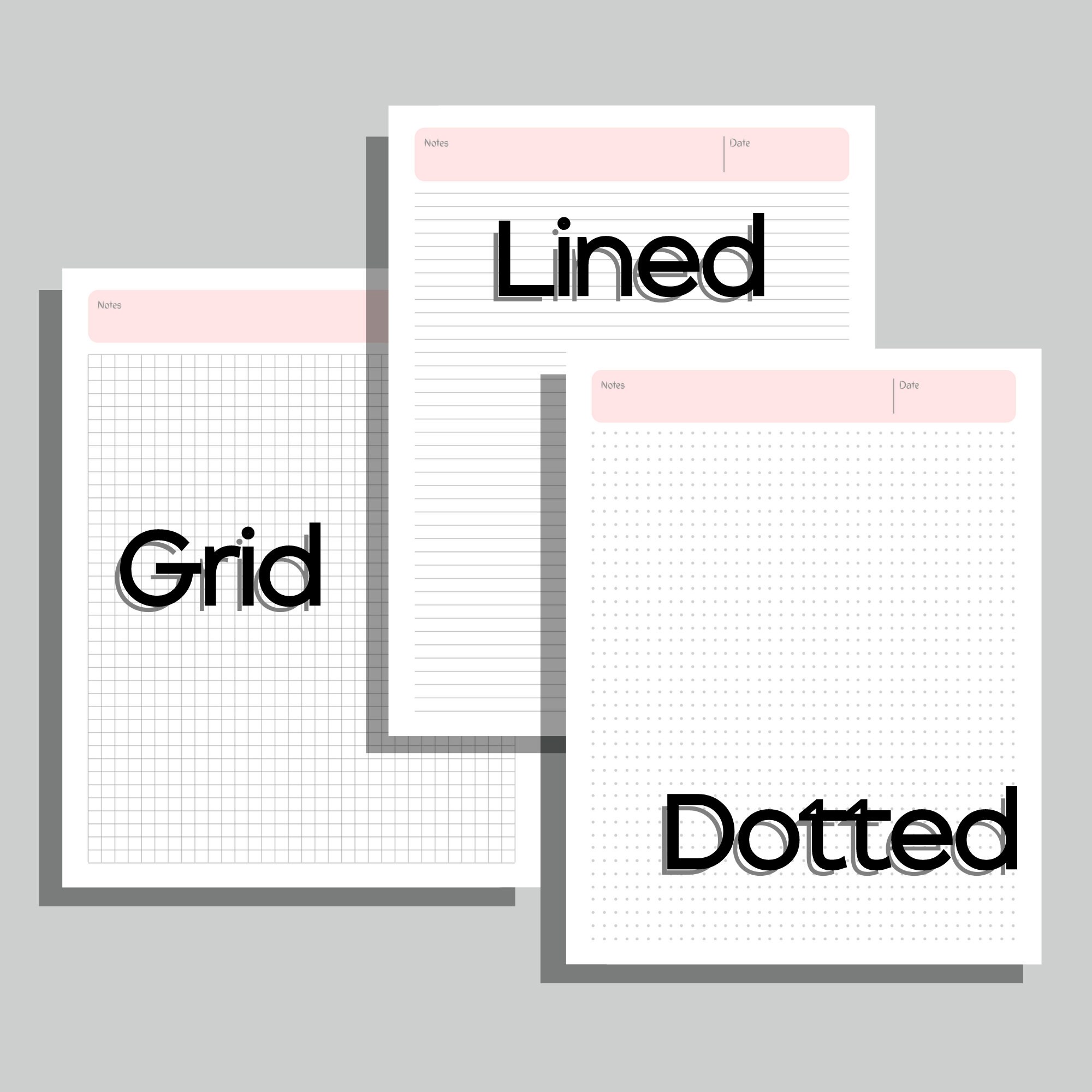 Notes Paper Pages in 5 Pastel Colors Line Grid Dot Template Letter Size ...