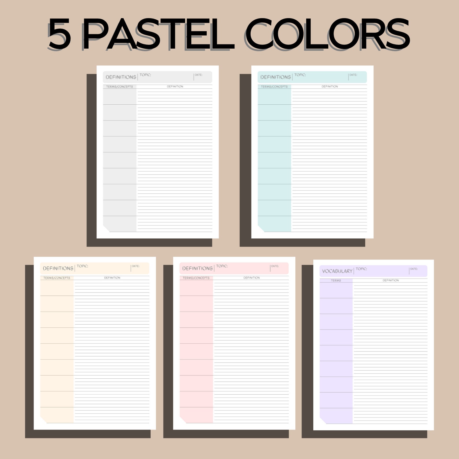 Study Terms Pages Vocabulary and Definitions Glossary Template Guide A4 ...