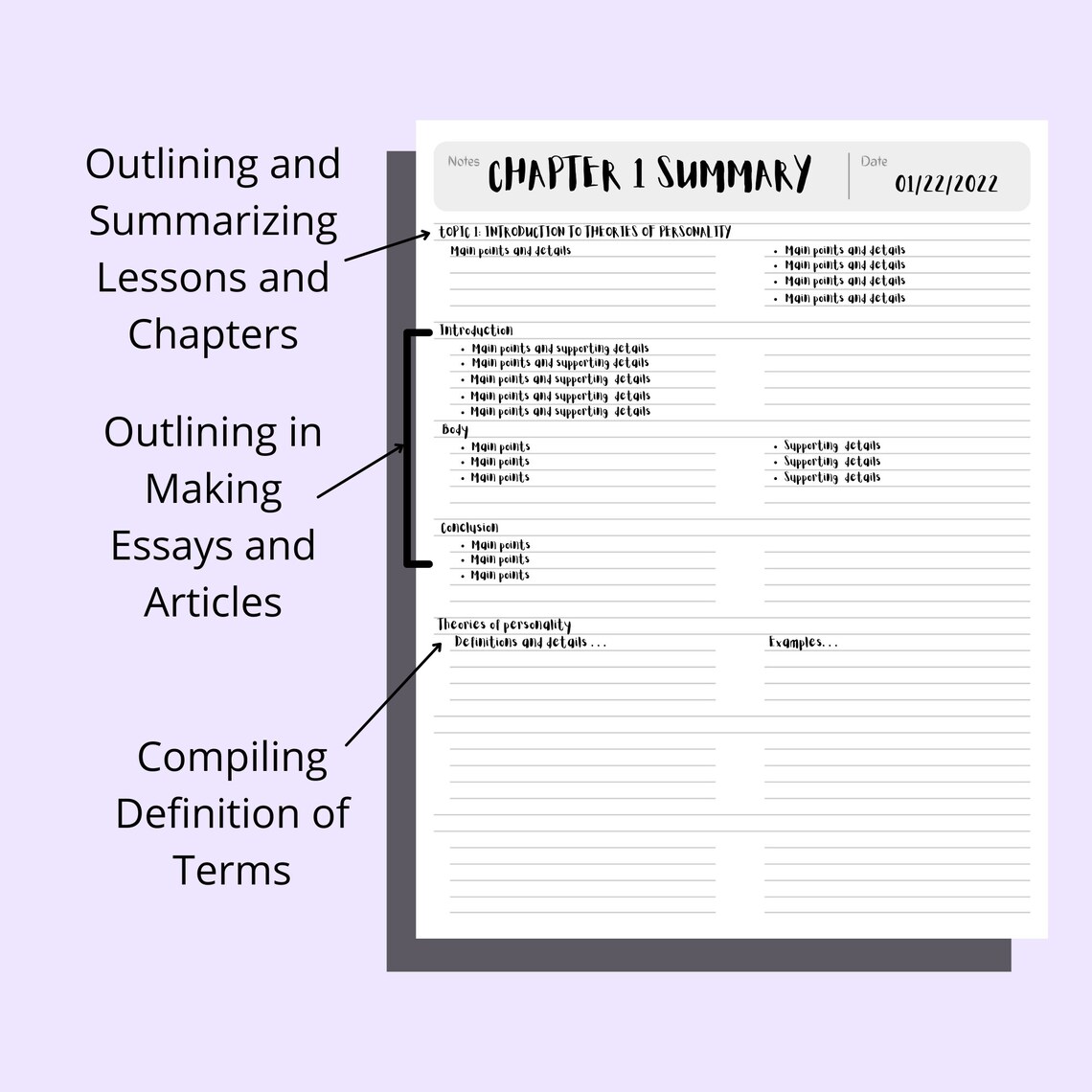Note-taking Outline Method Pages Student Planner Digital Download ...