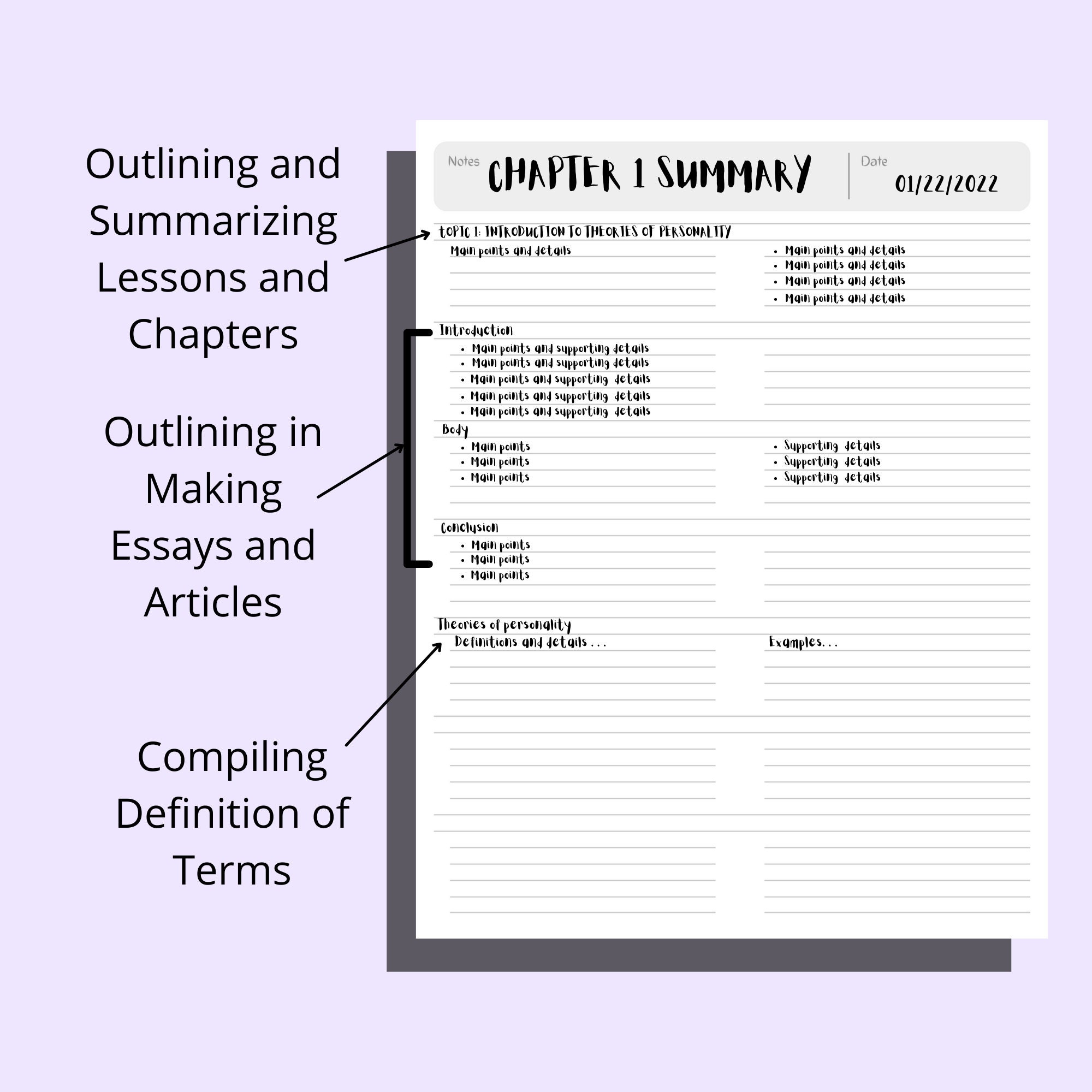 Note-taking Outline Method Pages Student Planner Digital Download ...