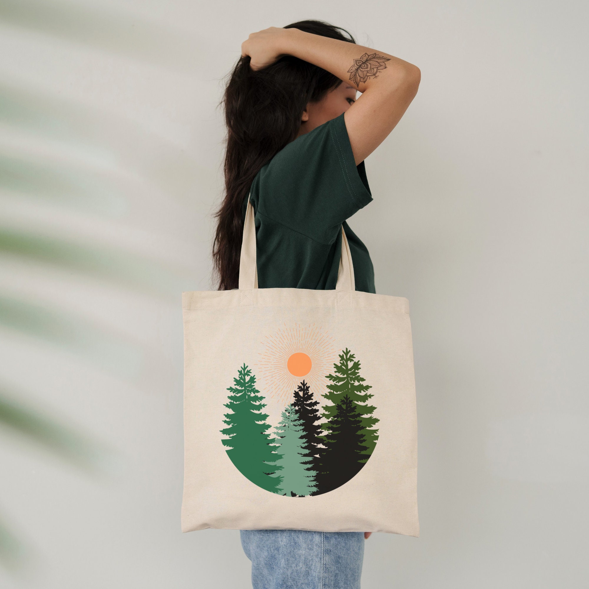 Pine Trees Nature Tote Bag, Nordic Woods Tote, Pine Trees, Plant Tote ...