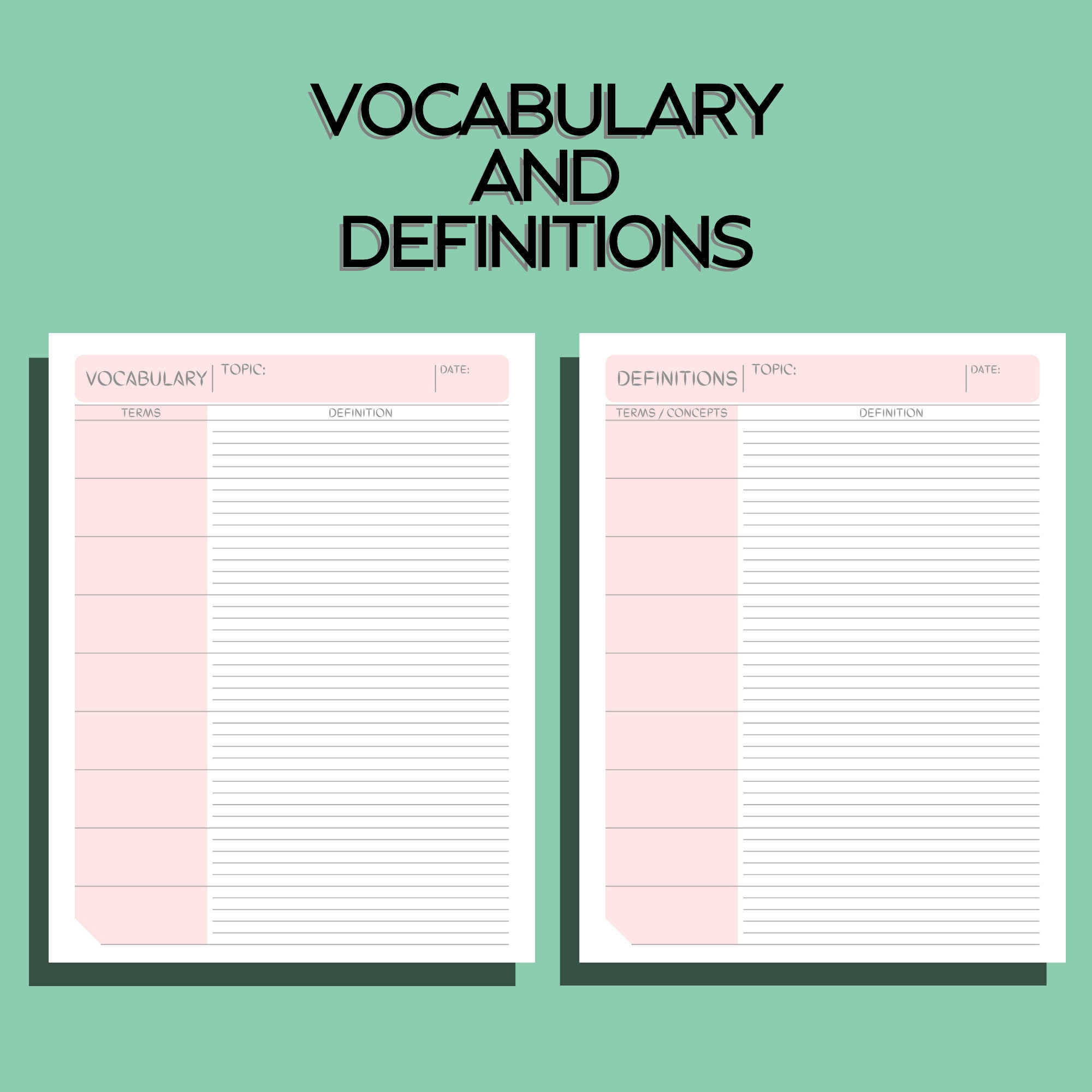 Study Terms Pages Definitions Vocabulary Glossary Template Guide Letter ...