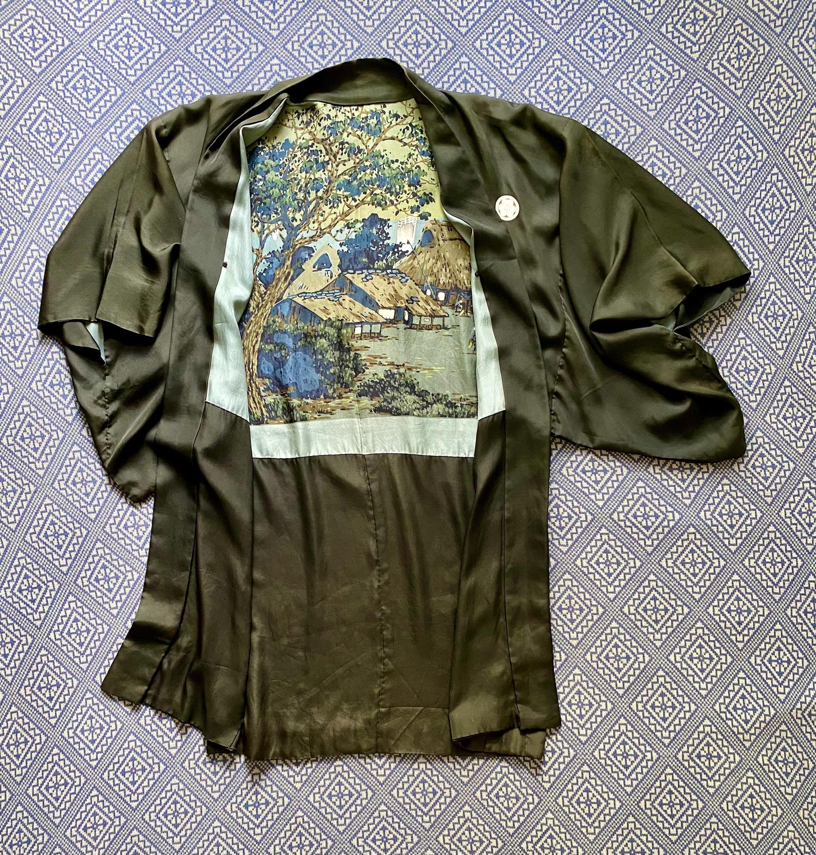 Mens Vintage Japanese Silk Kimono Nagagi Juban Haori Hand Painted Art ...