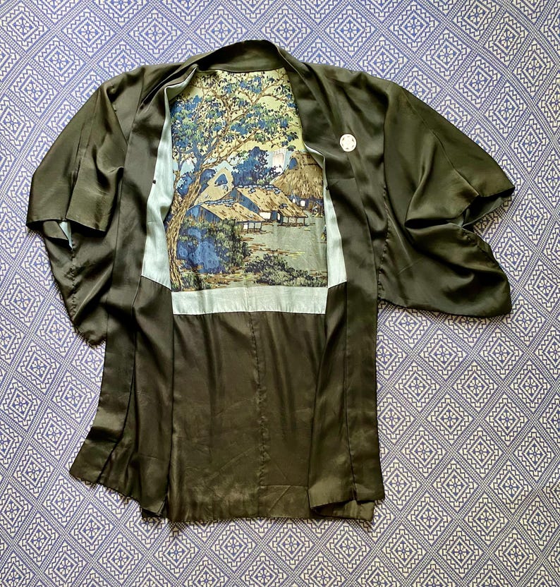 Mens Vintage Japanese Silk Kimono Nagagi Juban Haori Hand Painted Art ...