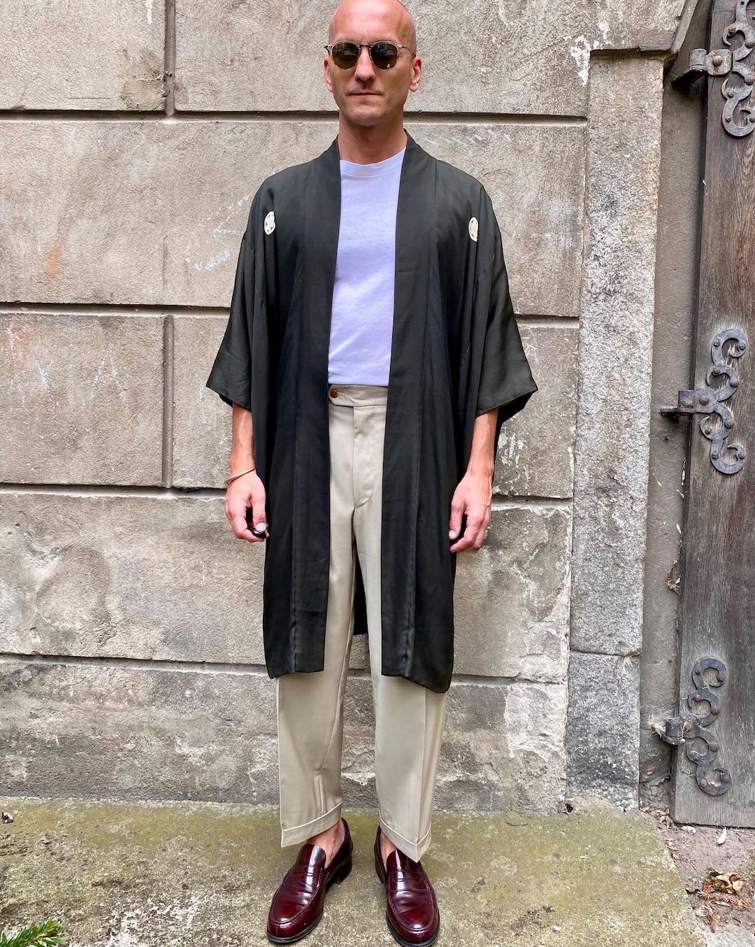 Mens Vintage Japanese Silk Kimono Nagagi Juban Haori Hand Painted Art ...