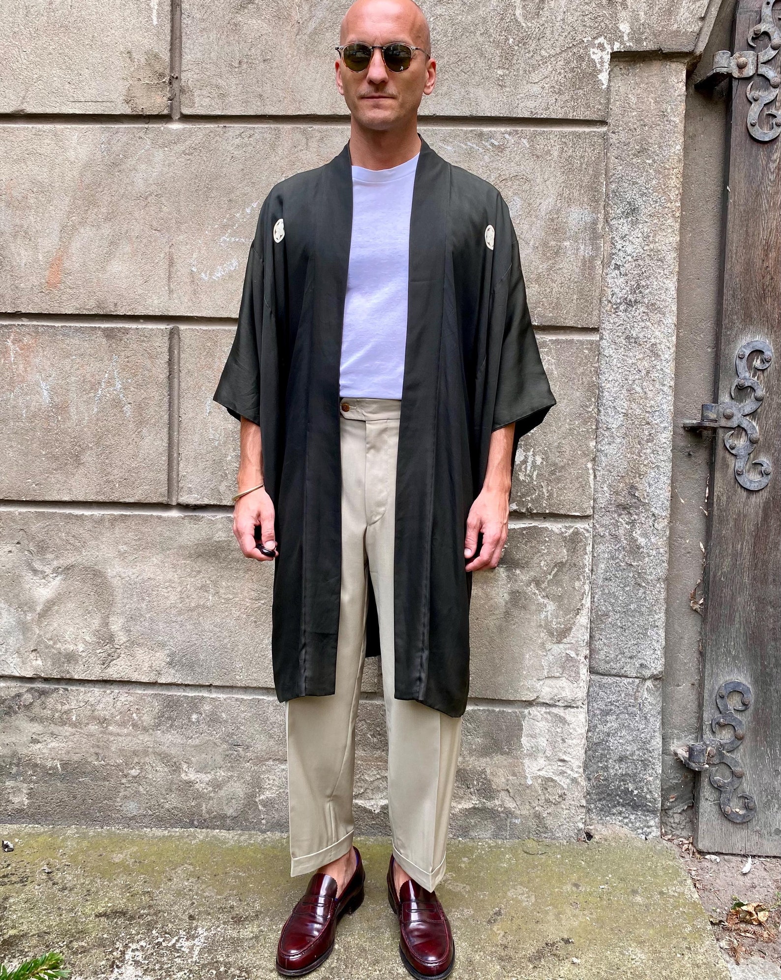 Mens Vintage Japanese Silk Kimono Nagagi Juban Haori Hand Painted Art ...