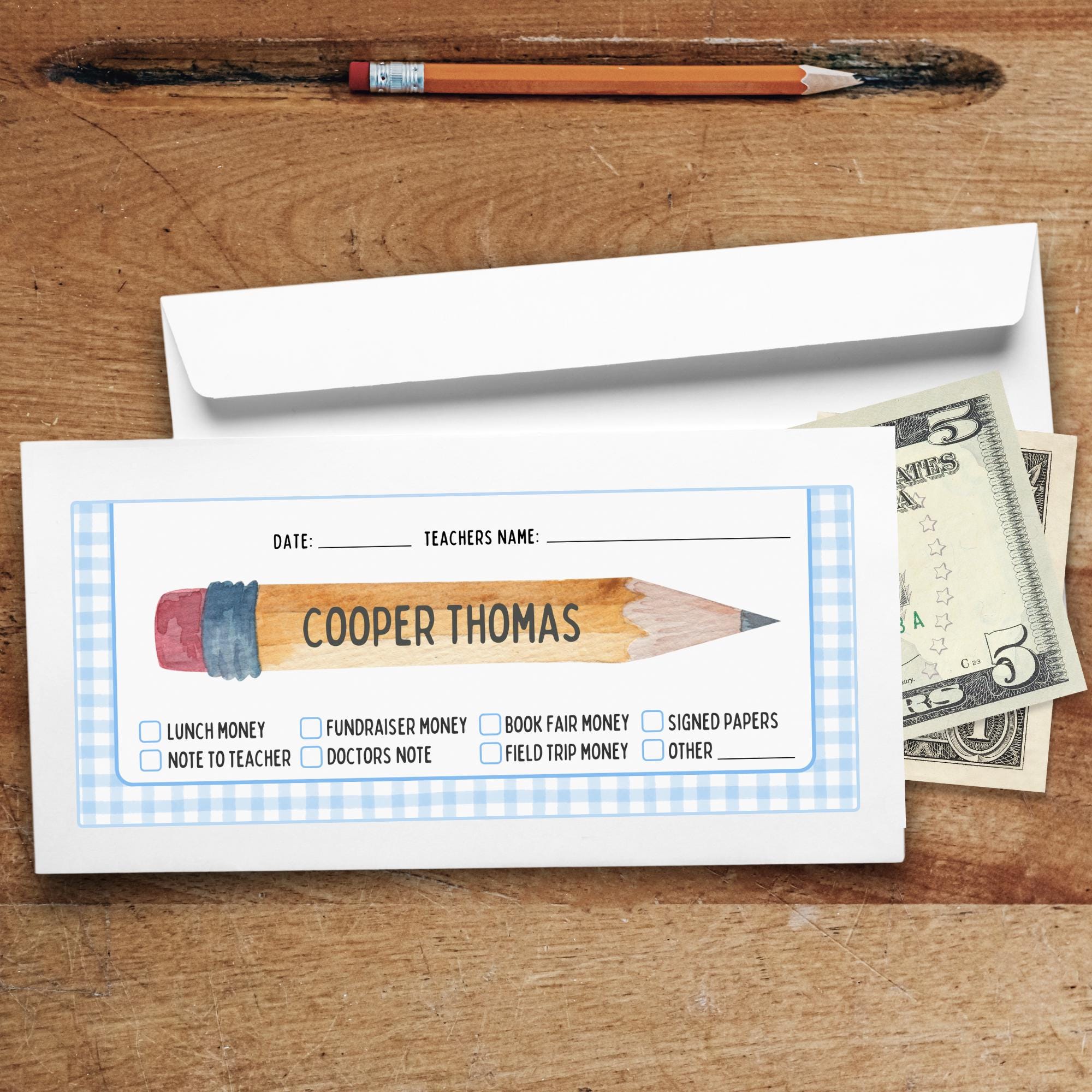 Personalized Back to School Envelope Printable | Digital File | Blue ...