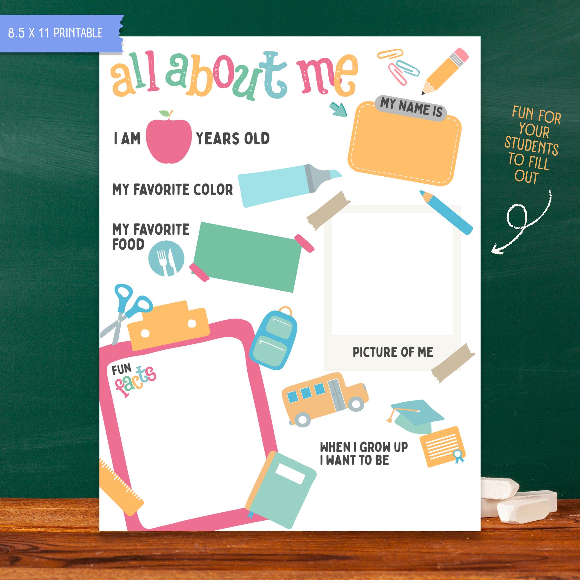 All About Me Printable | Back to School Worksheet | First Day Activity ...