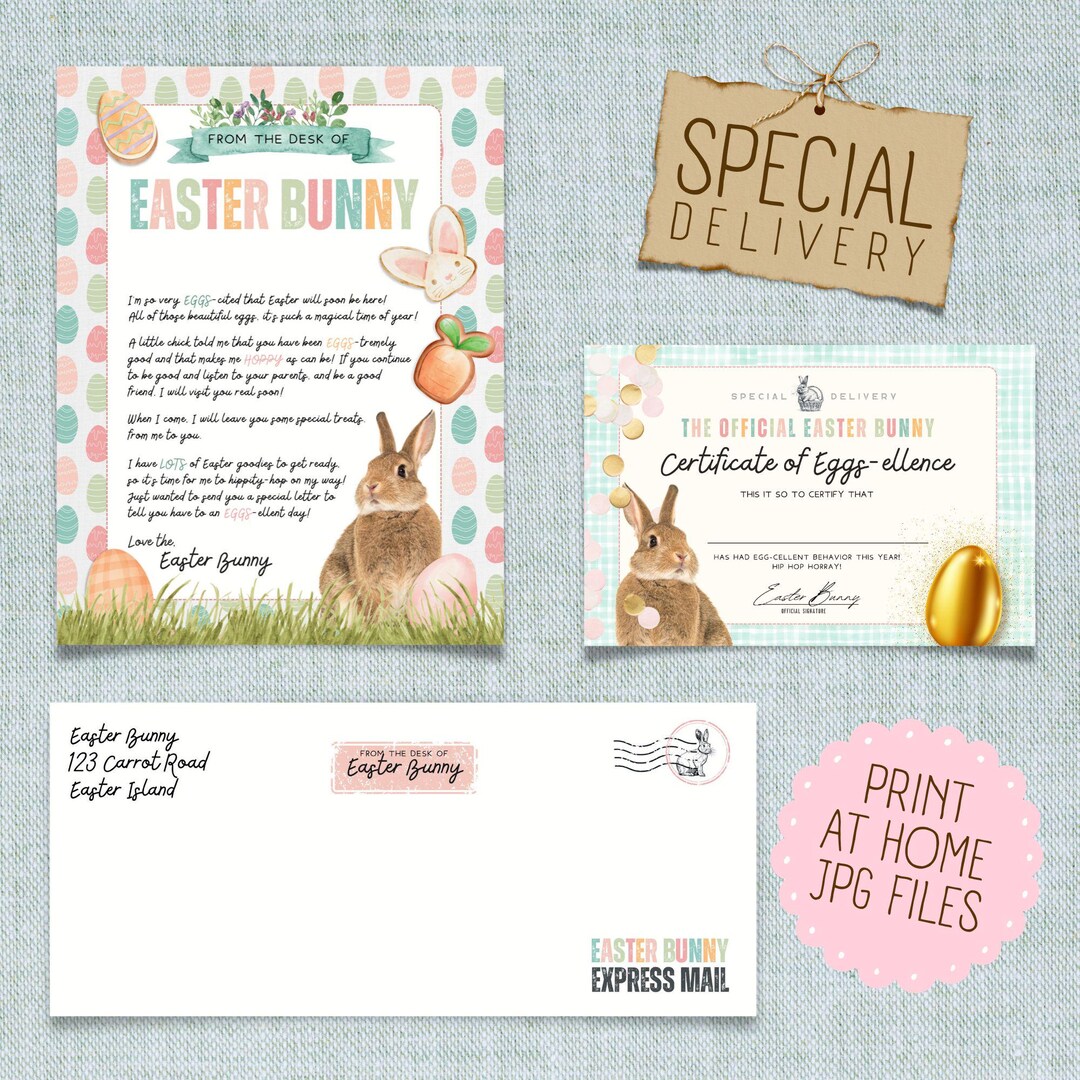 Easter Bunny Letter, Envelope & Certificate Digital File – Instant ...