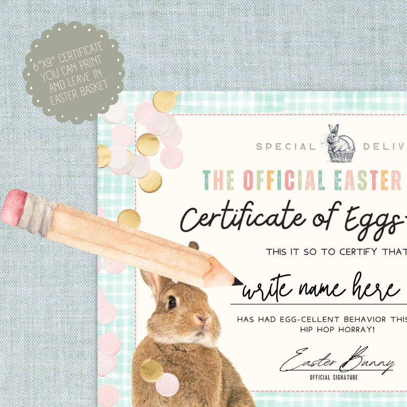 Easter Bunny Letter, Envelope & Certificate Digital File – Instant ...