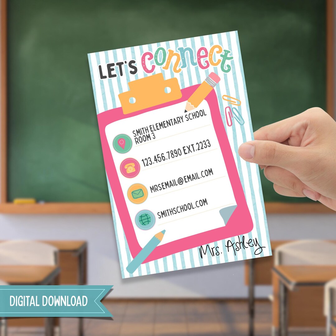 Editable Teacher “let’s Connect” Cards – 4x2 Printable for Back to ...