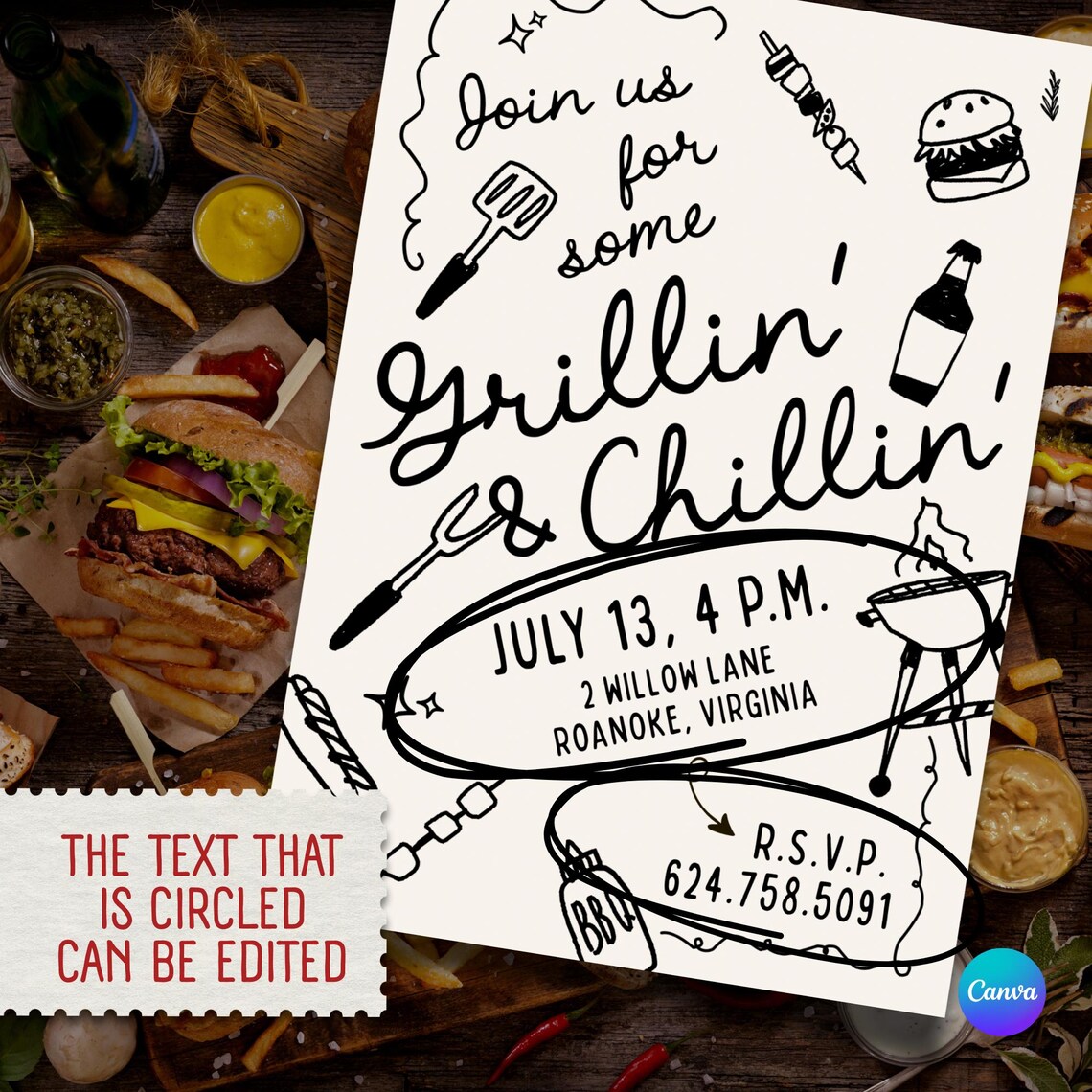 Editable BBQ Invitation Template Canva | Grillin and Chillin | 5x7 ...