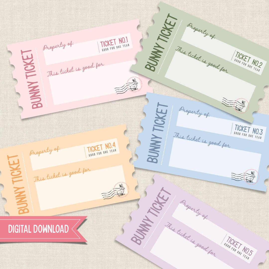 Printable Easter Bunny Tickets, Easter Egg Fillers for Kids, Non Candy ...