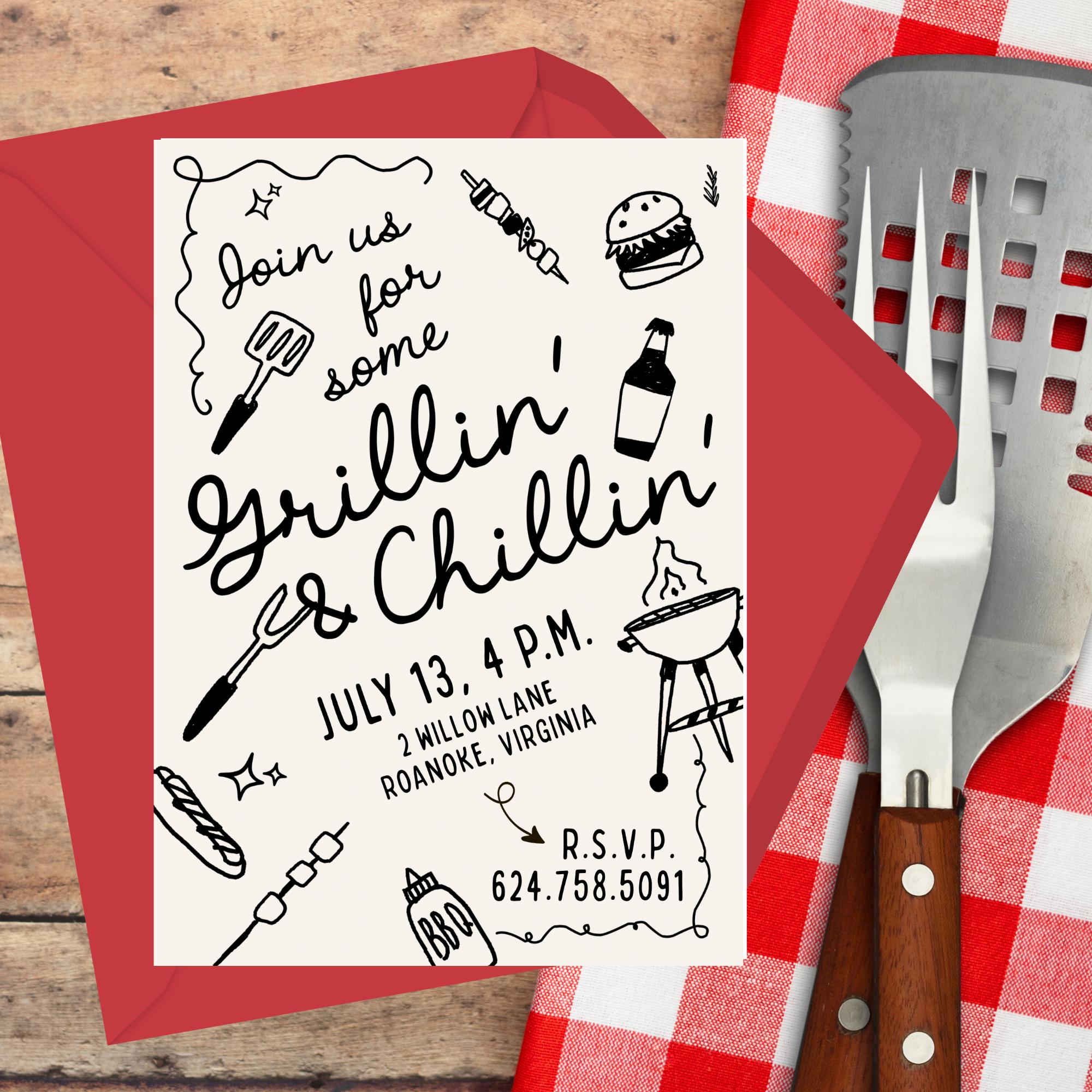 Editable BBQ Invitation Template Canva | Grillin and Chillin | 5x7 ...