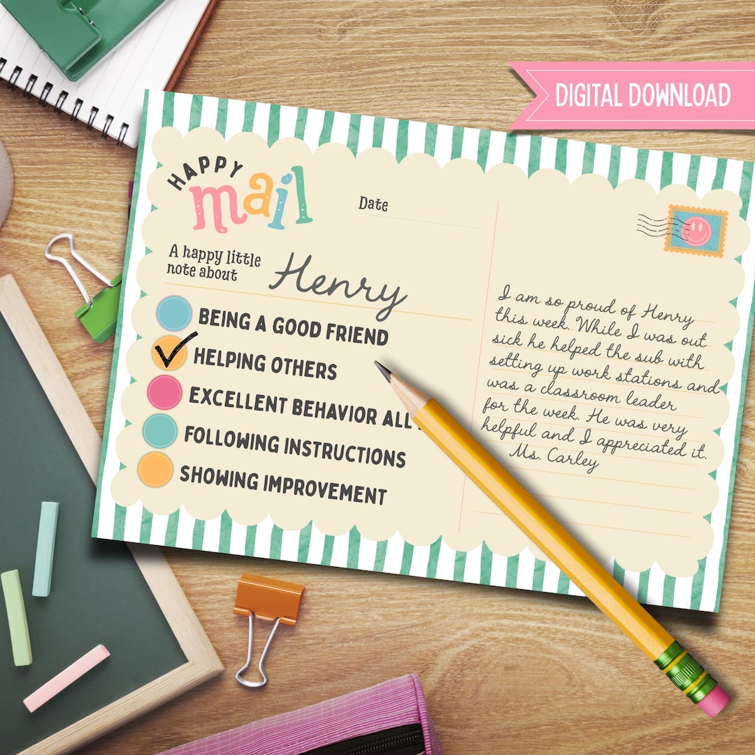 Teacher Happy Mail Cards Printable – 5x7 Positive Notes Home for ...