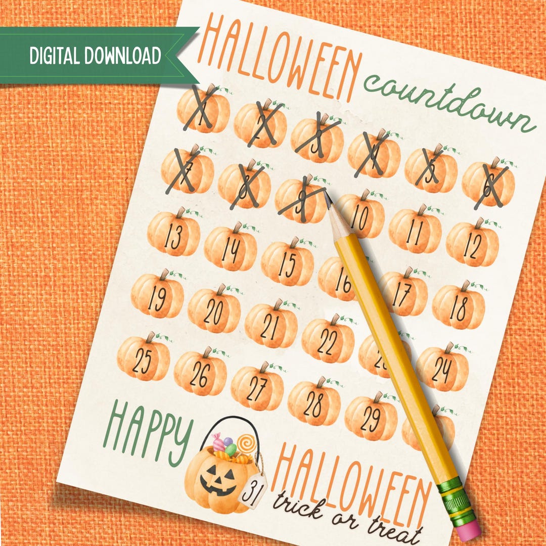 Printable Halloween Countdown | Digital Download 8.5x11 | Watercolor ...